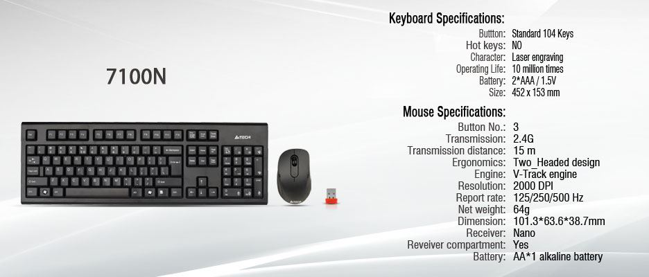 A4tech 7100N vezeték nélküli billentyűzet + egér fekete USB - Bemutató ...