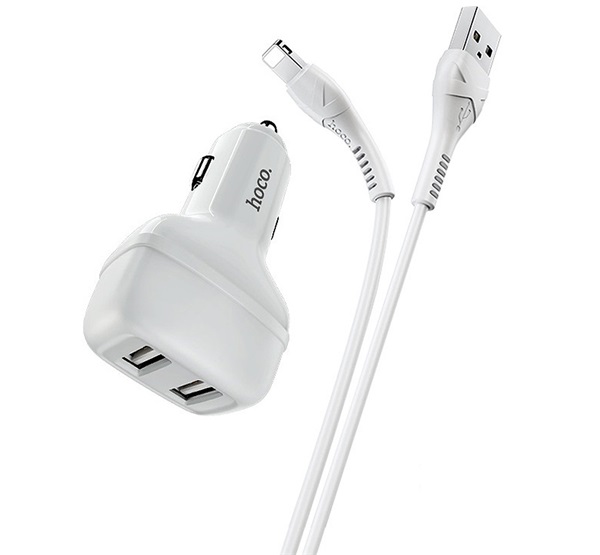 Hoco Z36 Autós Töltő 2 Usb Aljzat 5v 2400ma Lightning 8pin Kábel