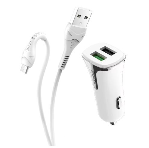 HOCO kettős autós töltő Z31 QC3.0 C-típusú kábellel - bevachip.hu
